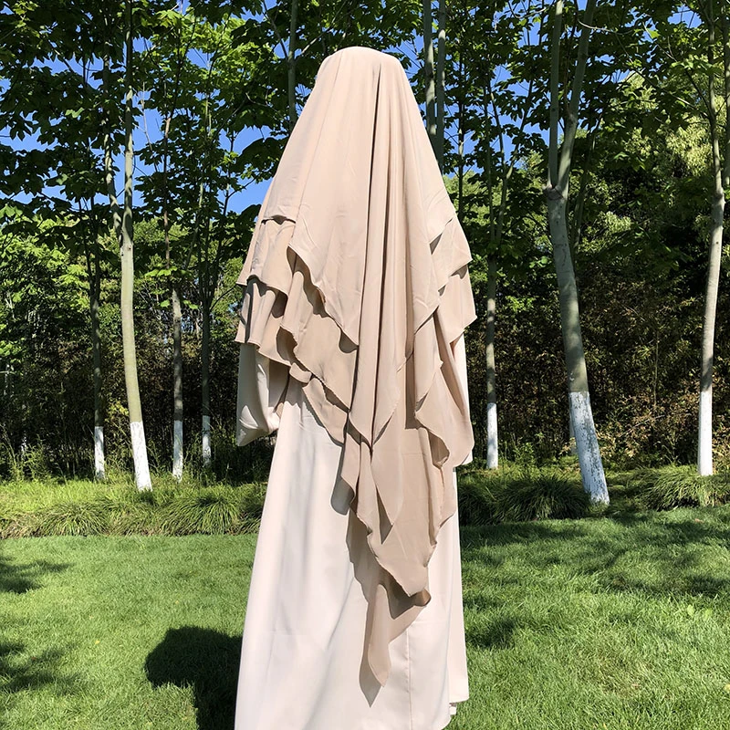 Flowy Long Khimar Prayer Islamic Instant Hijab Tie Back Niqab Strings ...