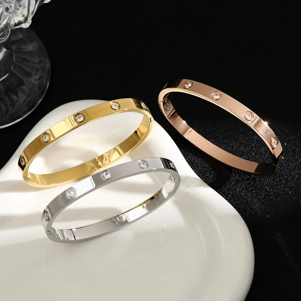 10-diamond Titanium Steel Bracelet Fashionable Couple Luxury Stainless ...