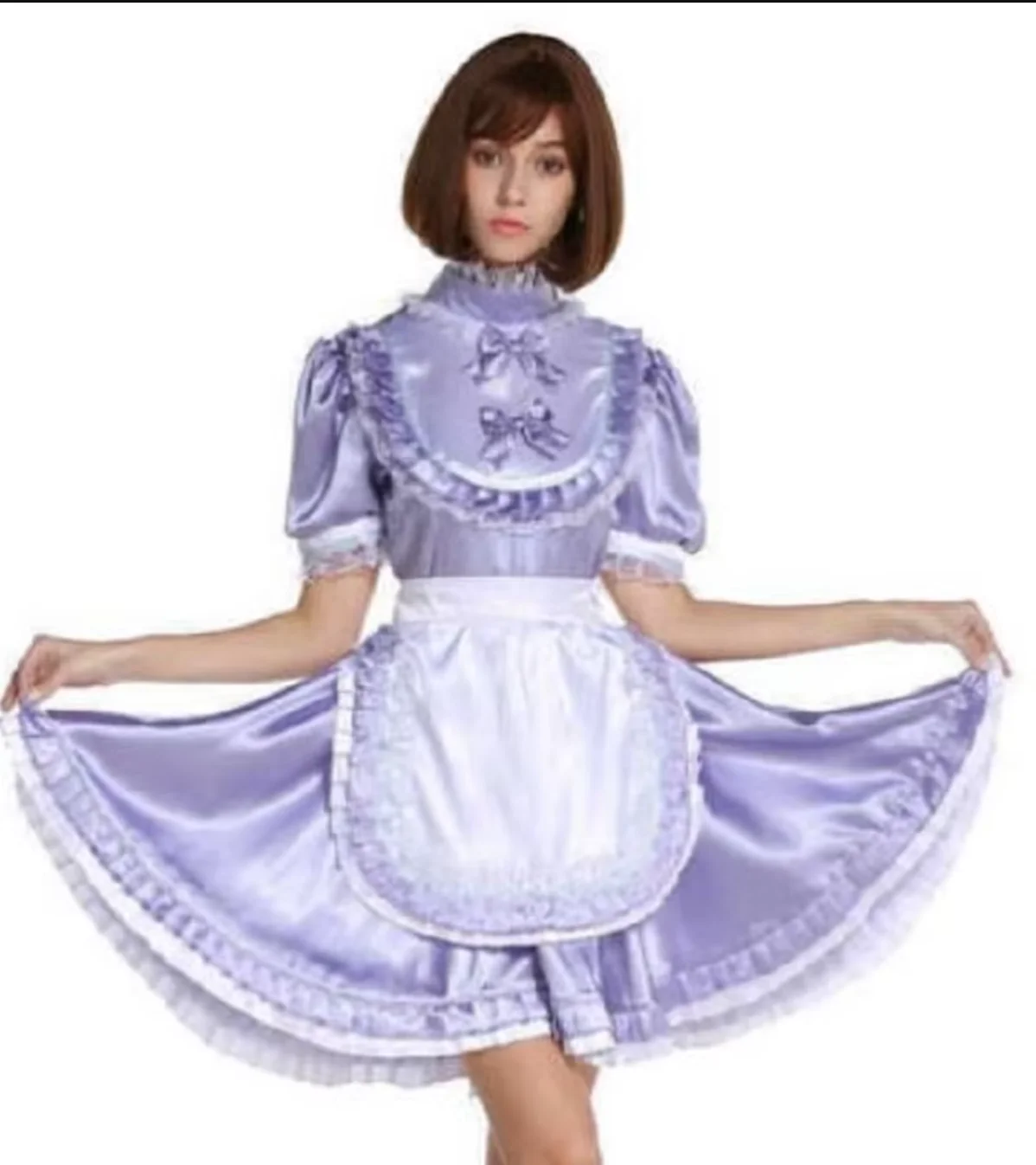 Sissy Maiden Maid Satin Lockable Purple Bib Bow Dress Role Playing ...