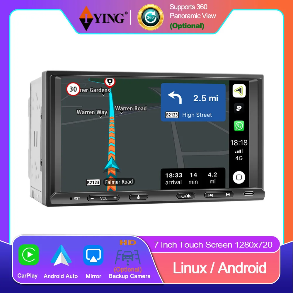 7 Polegada Universal Android 10 Auto Double Din Multimídia para Carro Estéreo Sem Fio Apple ...