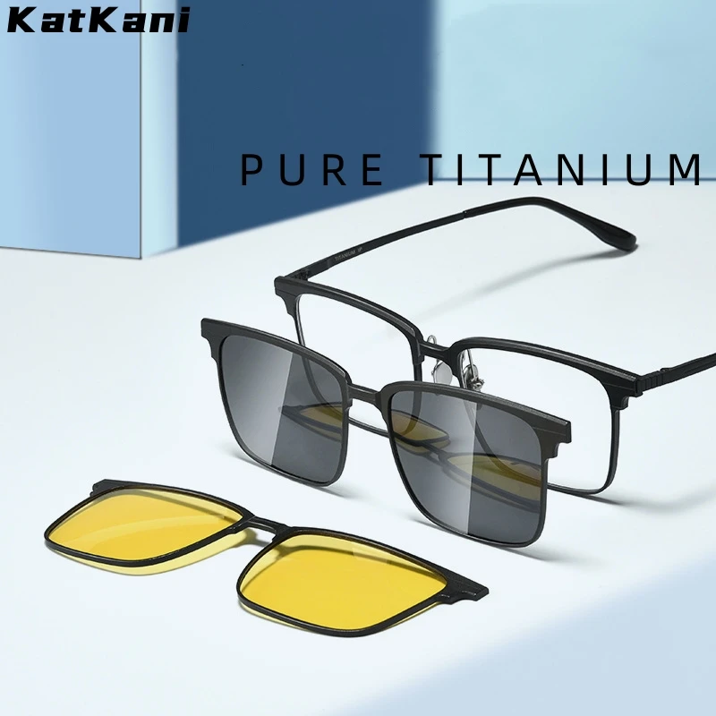 KatKani Fashion Luxury Glasses Retro Square Pure Titanium Magnetic ...