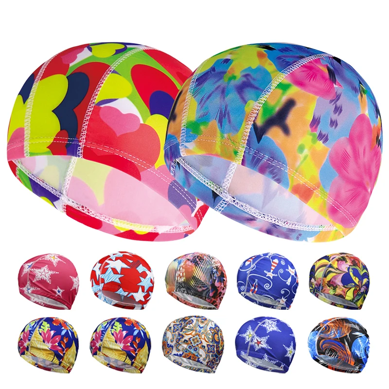 Women-Men-Swimming-Pool-Caps-Adults-Colorful-Flowers-Printed-Solid ...