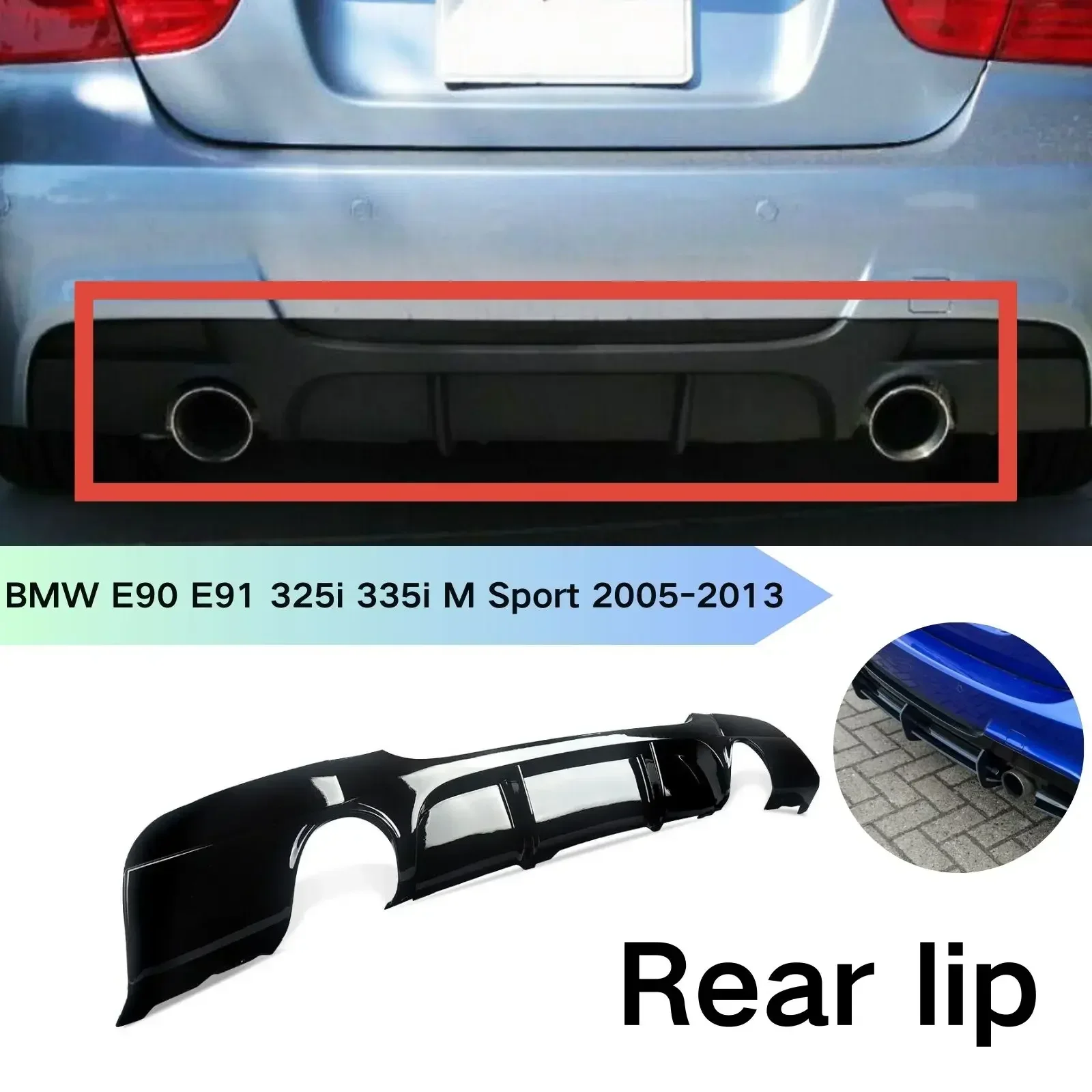 Rear-Lip-For-BMW-E90-E91-325i-335i-M-Sport-2005-2013Bumper-Diffuser ...