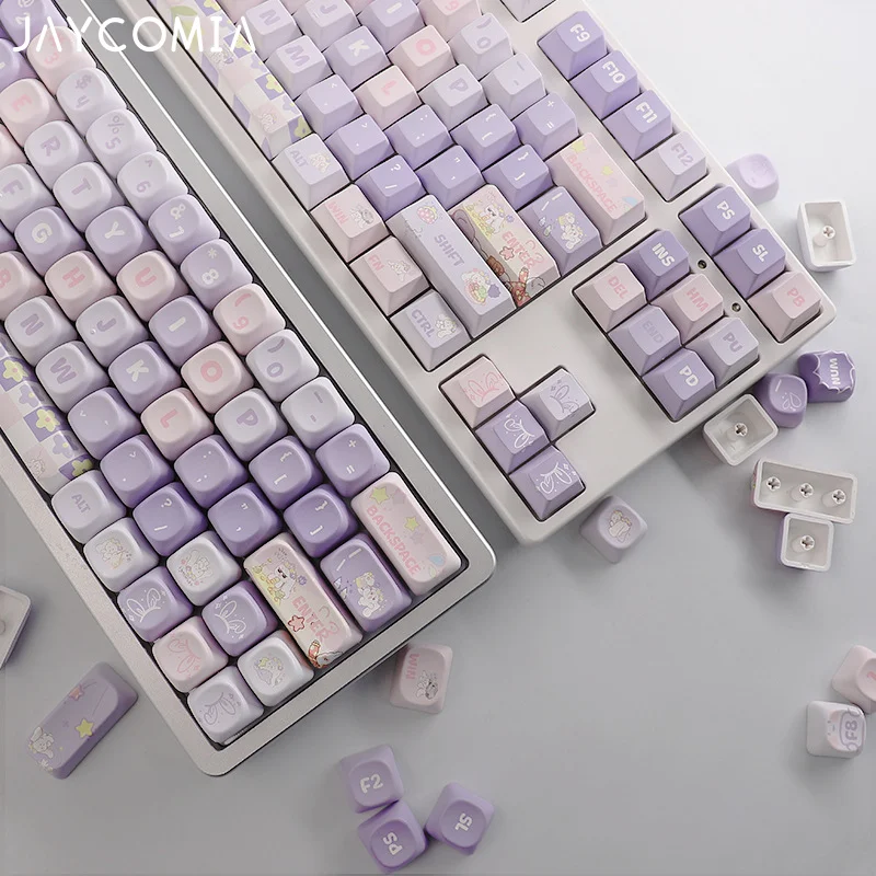 MOA/Cherry Profile Purple Rabbit PBT Keycaps Big Set Dye-Sub Alice ISO ...