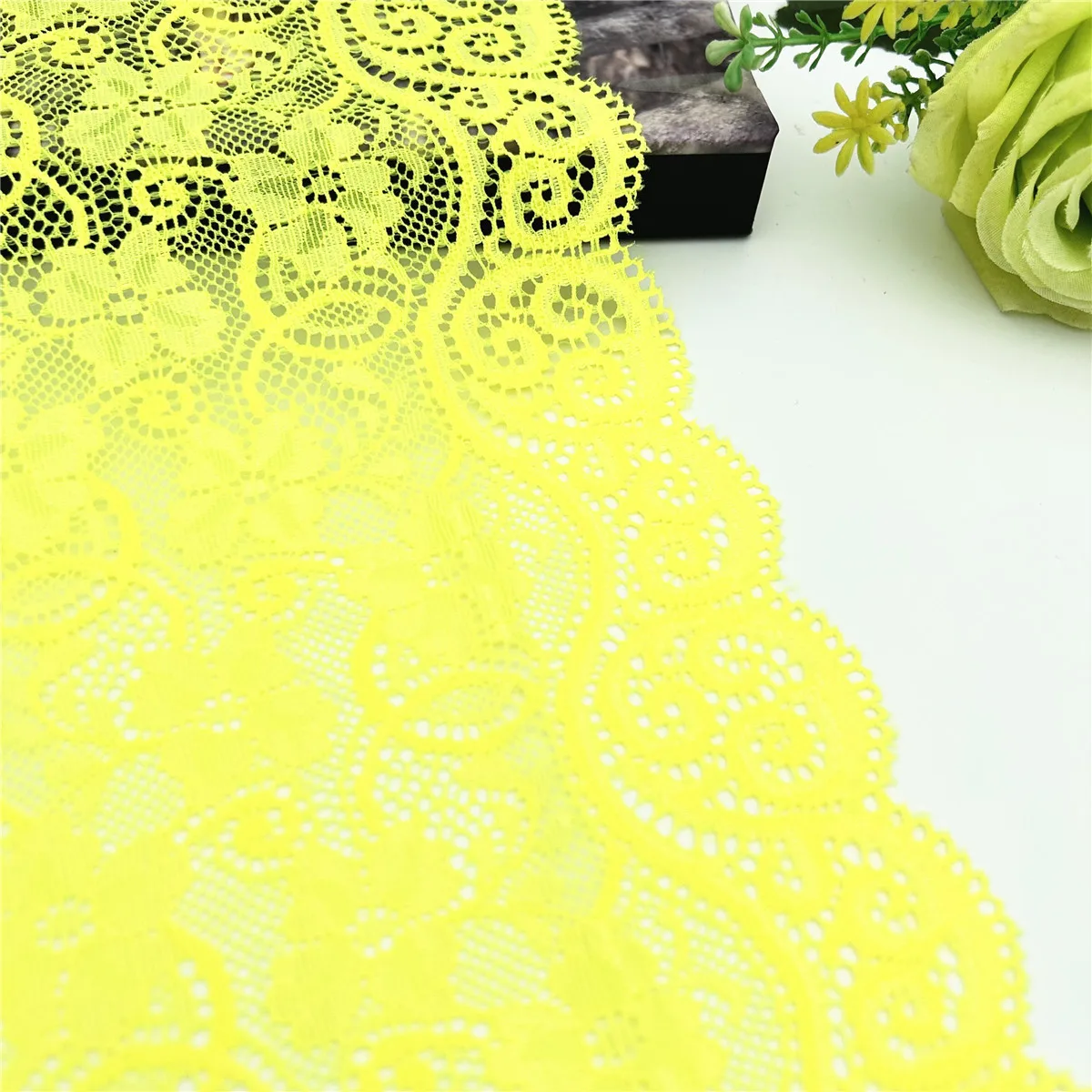 Wholesale Width 18cm Pretty Yellow Elastic Stretch Lace Trim Skirt Hem ...