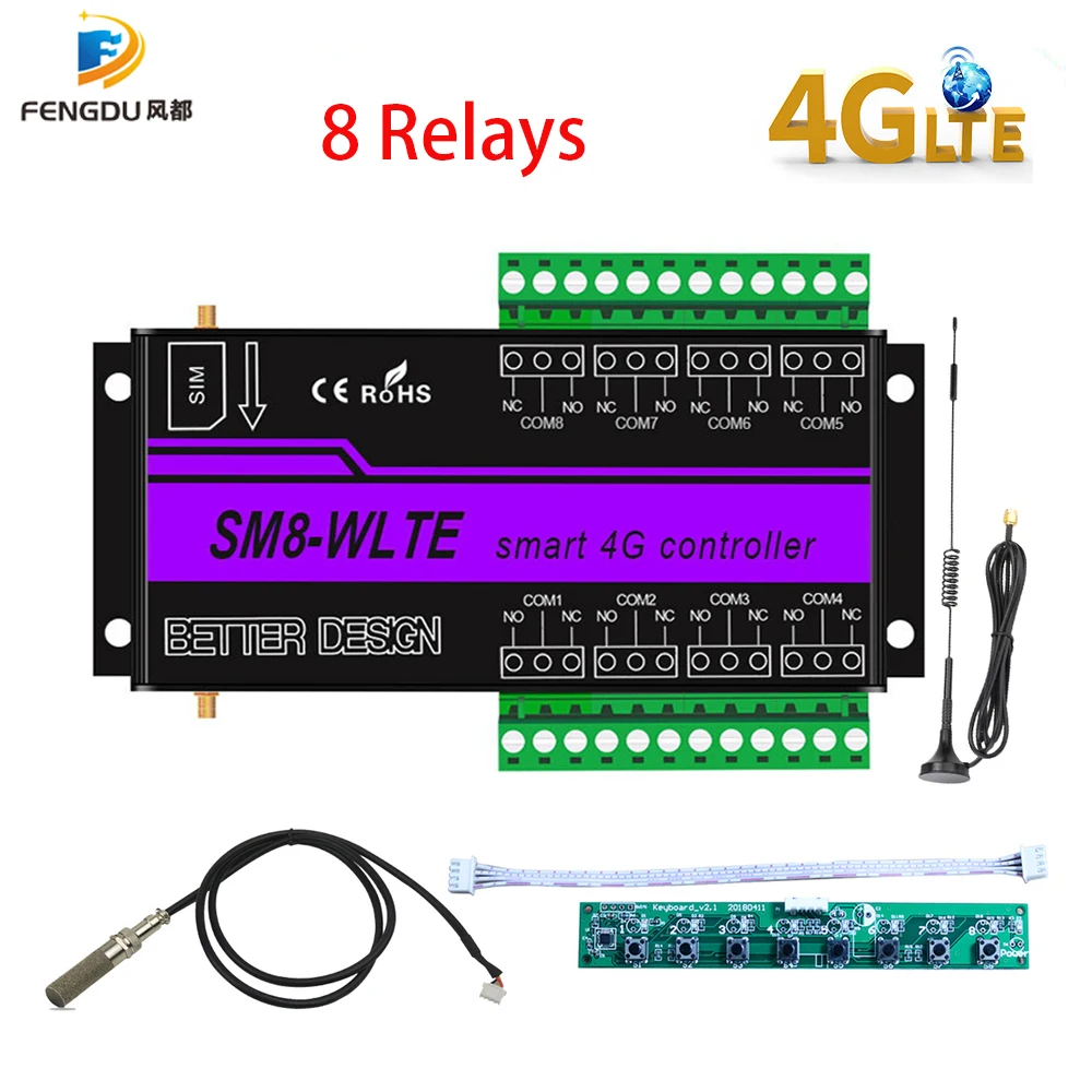 SMS GSM 4G LTE 4 Channel Relay ON/OFF Switch For Gate Opener Motor Control SM4 WLTE Temperature ...
