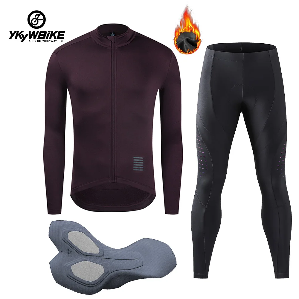 Ykywbike Winter Men Cycling Jacket Sets Bike Jersey Suit Tights Thermal ...