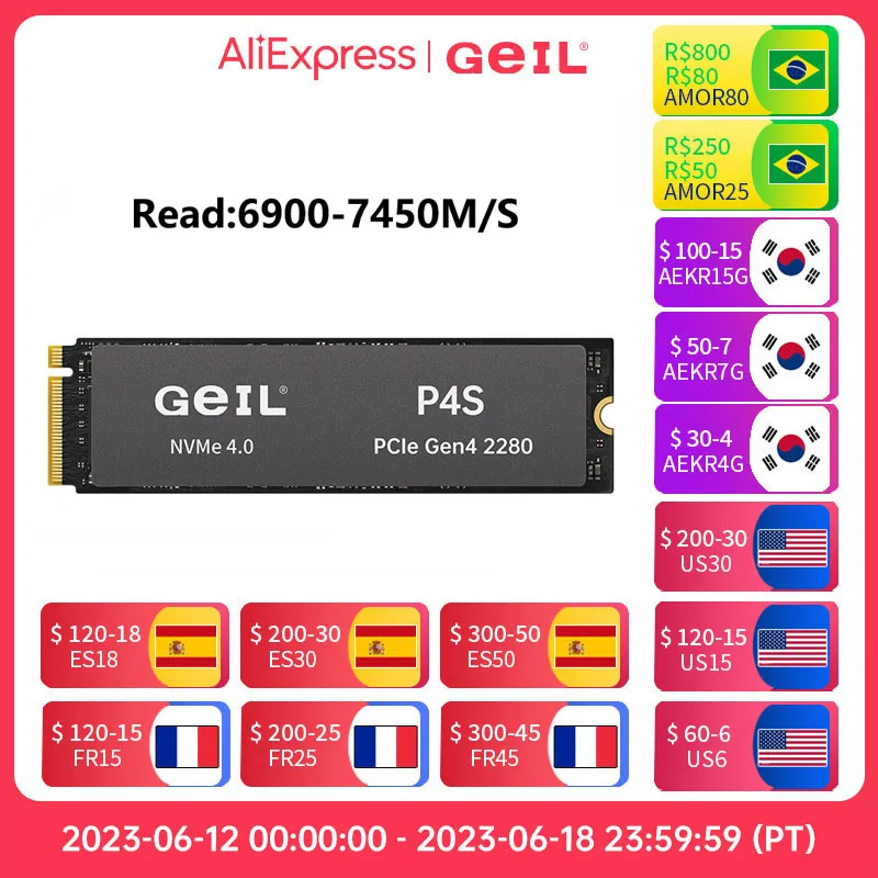 Geil P4s M2 Ssd 512gb 1t Internal Solid State Drive M.2 Nvme Pcie Gen 4.0x4 2280 For Laptop ...