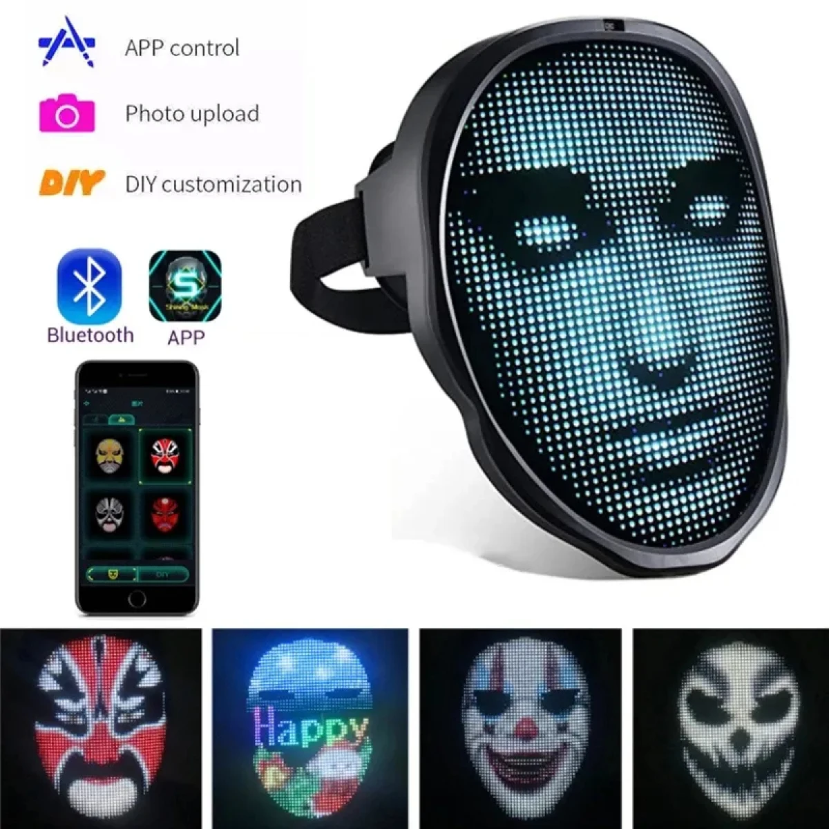 Christmas Mask Full Color LED Luminous Mask Face Changing Mask Party ...
