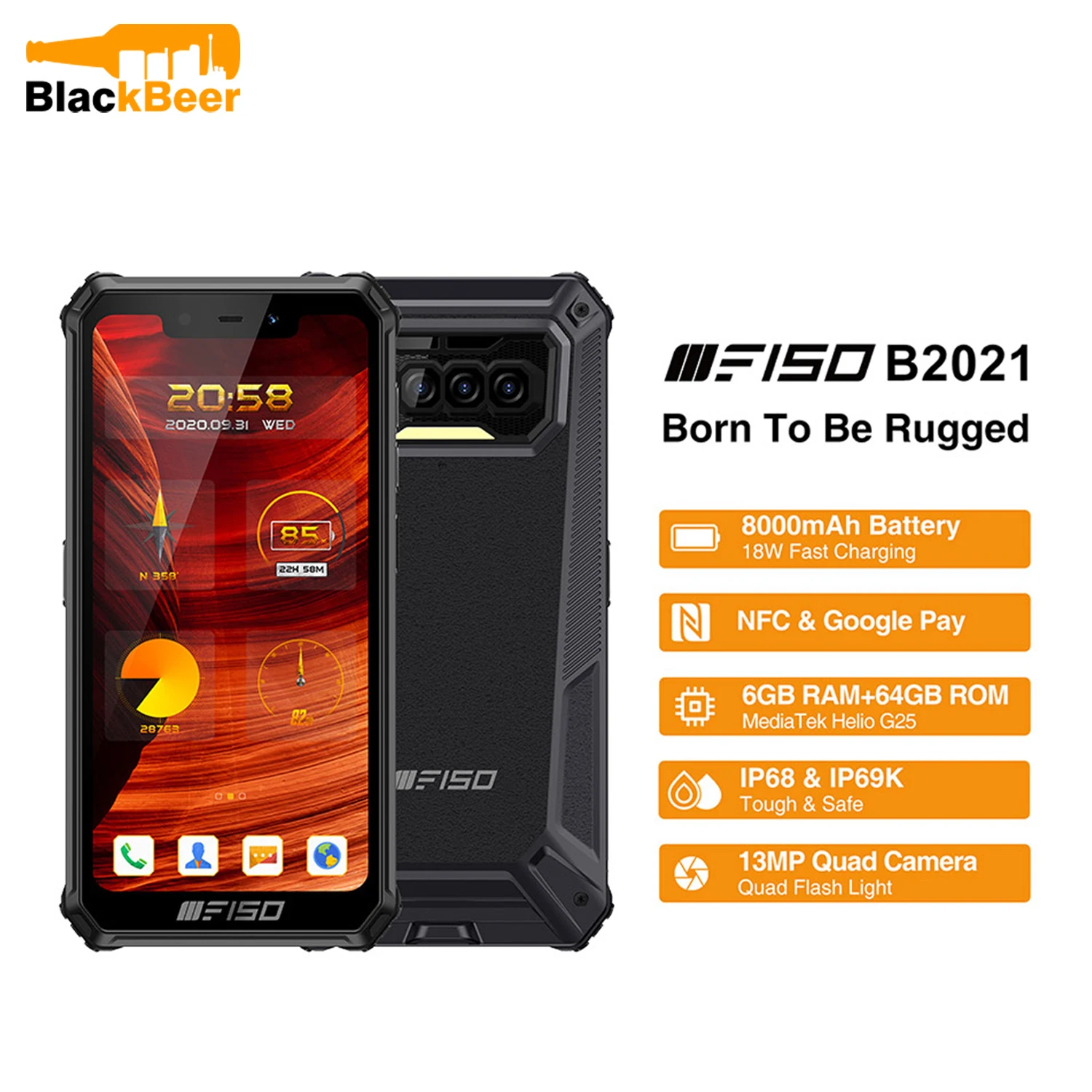 IIIF150 teléfono inteligente B2021 con Android 10,0, móvil resistente al agua IP68/IP69K para ...