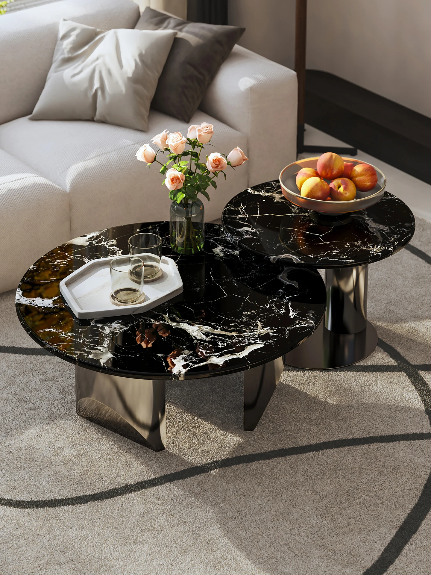 Italian Luxury Marble Coffee Table Black Rose Gold Round 2025 Wabi Sabi ...