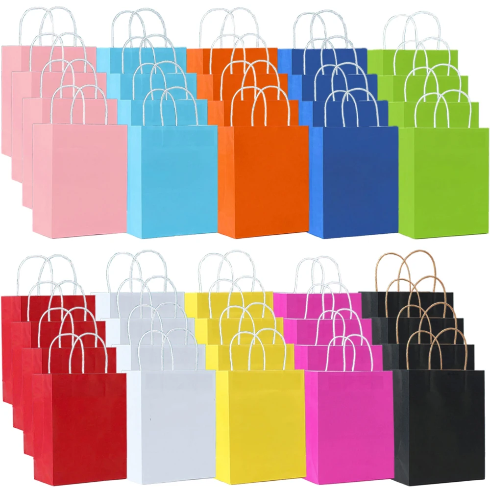 4/12/32pcs Solid Color Paper Gift Bags Birthday Favor Bags with Handles ...