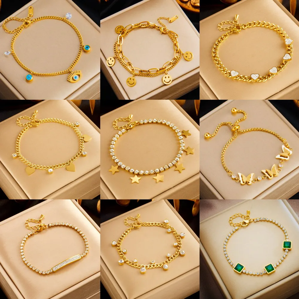 Delicate-316L-Stainless-Steel-Gold-Color-Charm-Bangle-Bracelet-For ...