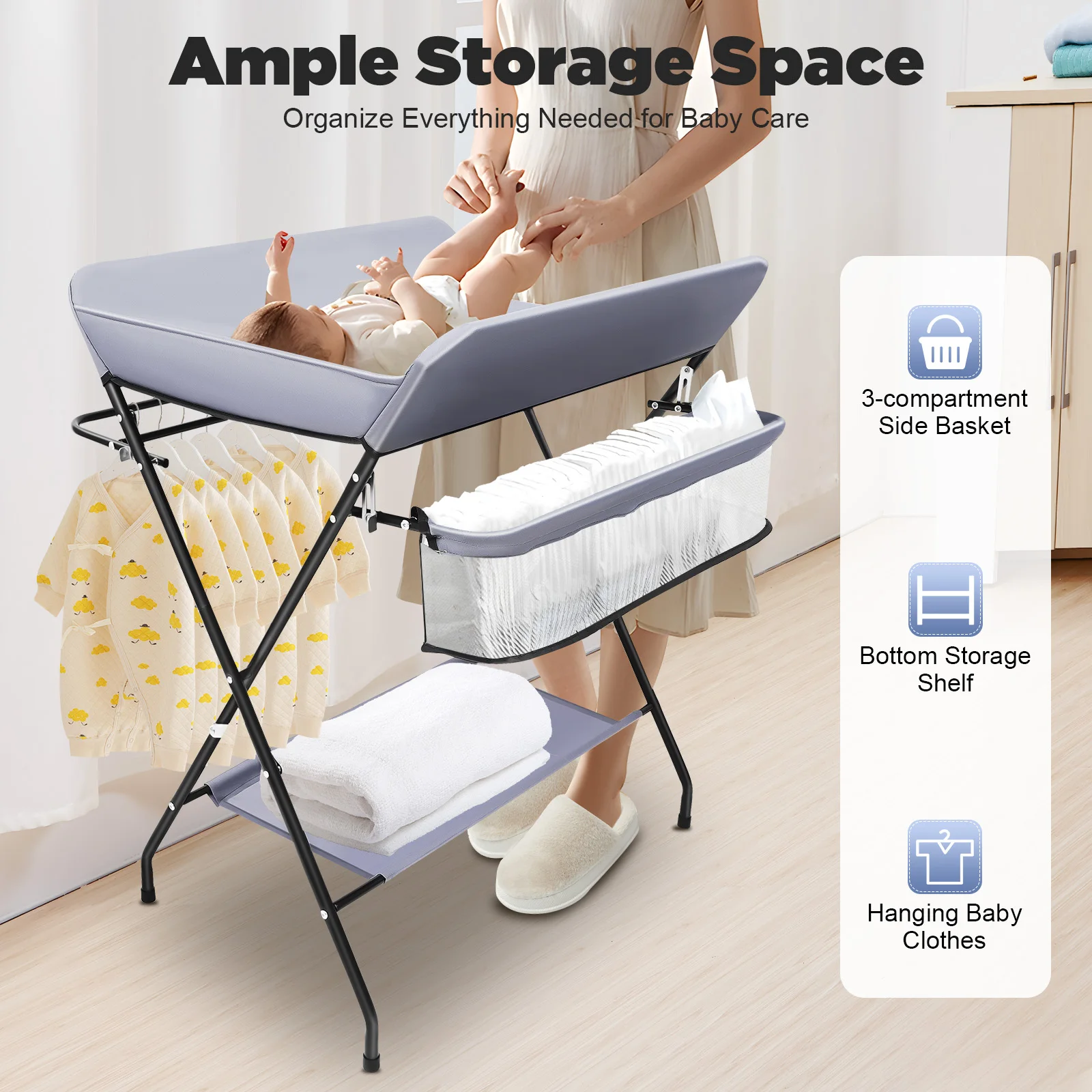 Folding Baby Changing Table, Baby Diaper Changing Table w/Storage ...