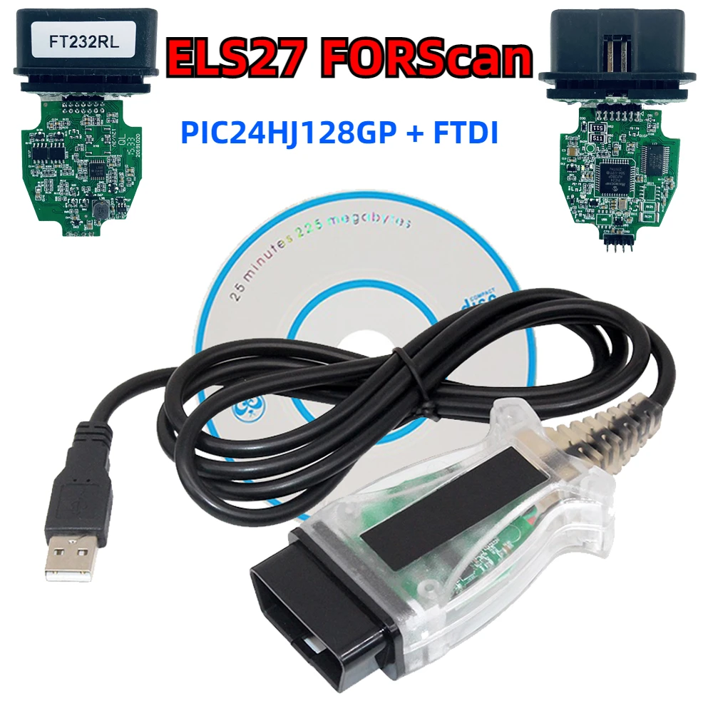 ELS27 para Scan V2.3.8 Green PCB PIC24HJ128GP + FTDI Mircochip ELM327 y ...