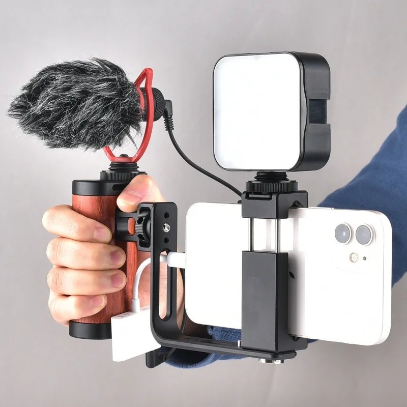 Universal-Smartphone-Video-Rig-Stabilizer-with-Wooden-Handle-Cold-Shoe ...
