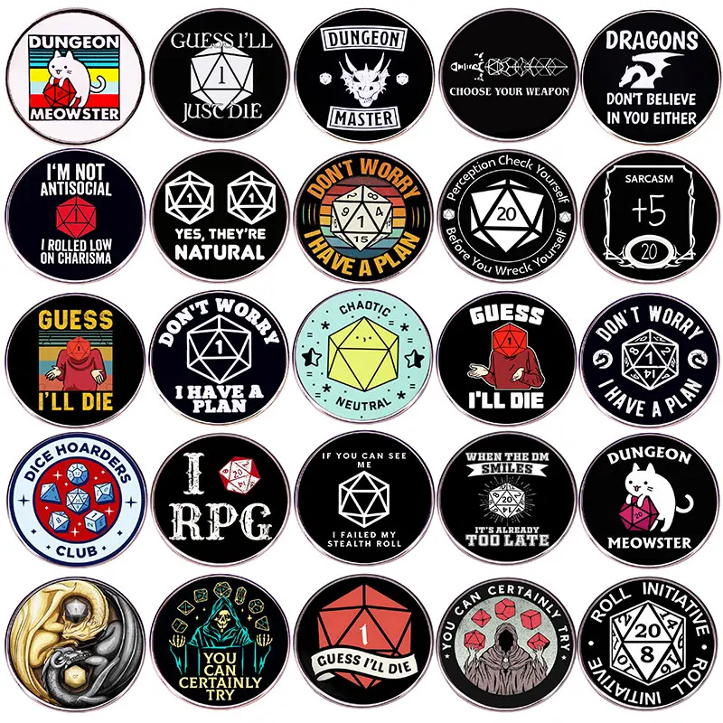RPG-Game-Dungeon-Enamel-Pins-Dragon-DnD-Dice-D20-Metal-Brooch-Badge ...