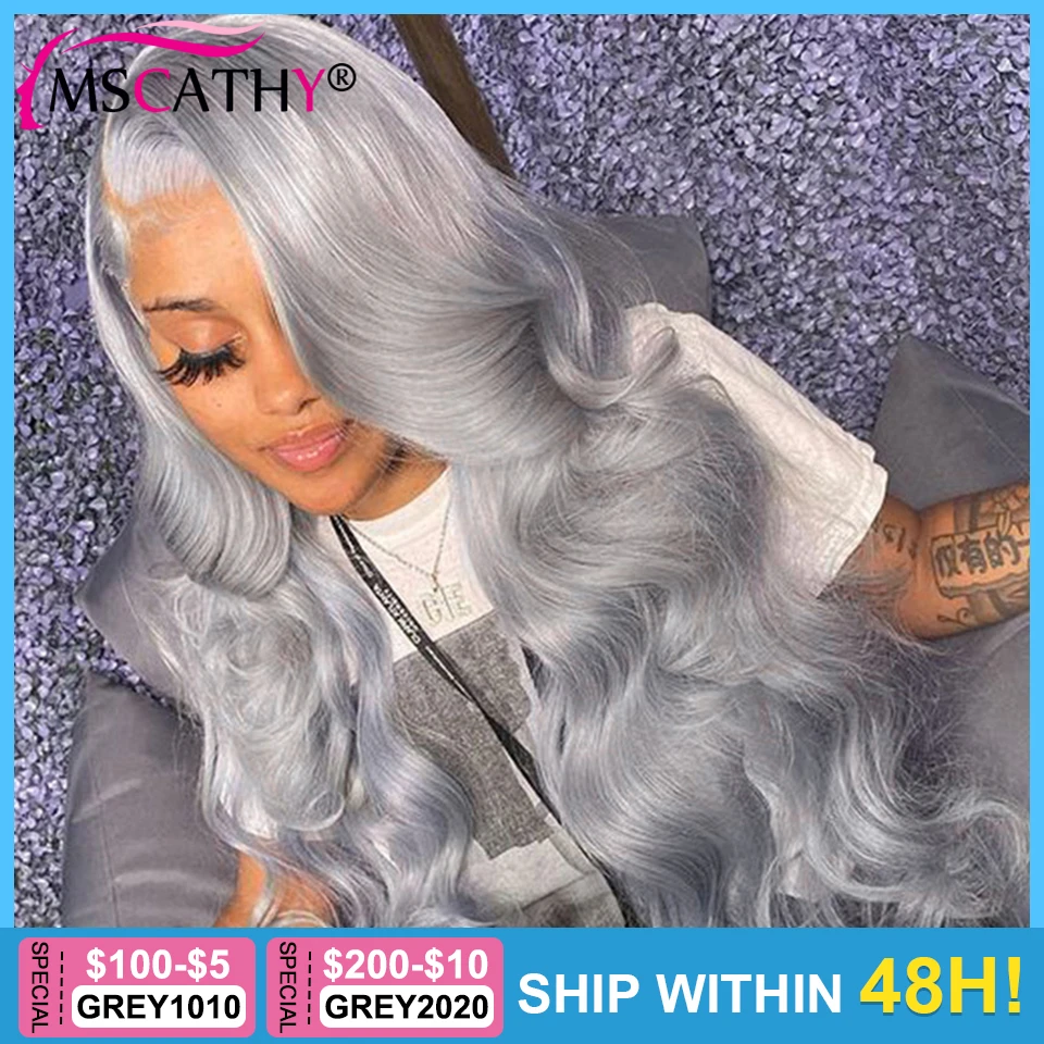 Silver Grey Lace Front Human Hair Wigs Brazilian Straight Pre Plucked Hd Transparent Lace ...