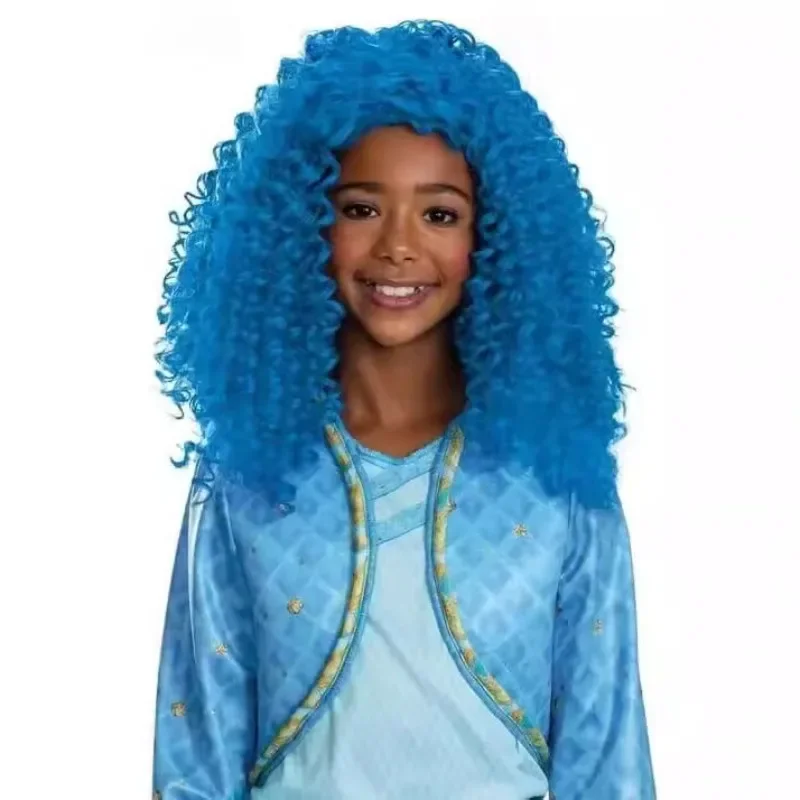 Movies Descendants 4 Red Cosplay Blue Curly Hair Wigs for Woman Girls ...