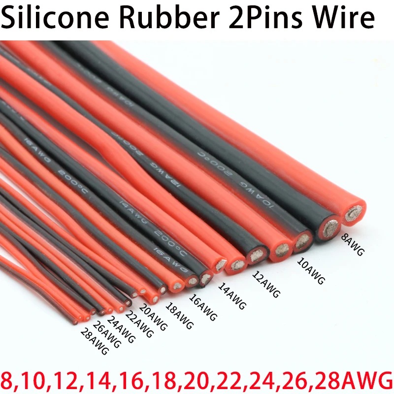 5M Copper Wire Silicone Rubber Cable Super Soft 8 10 12 14 16 18 20 22 ...