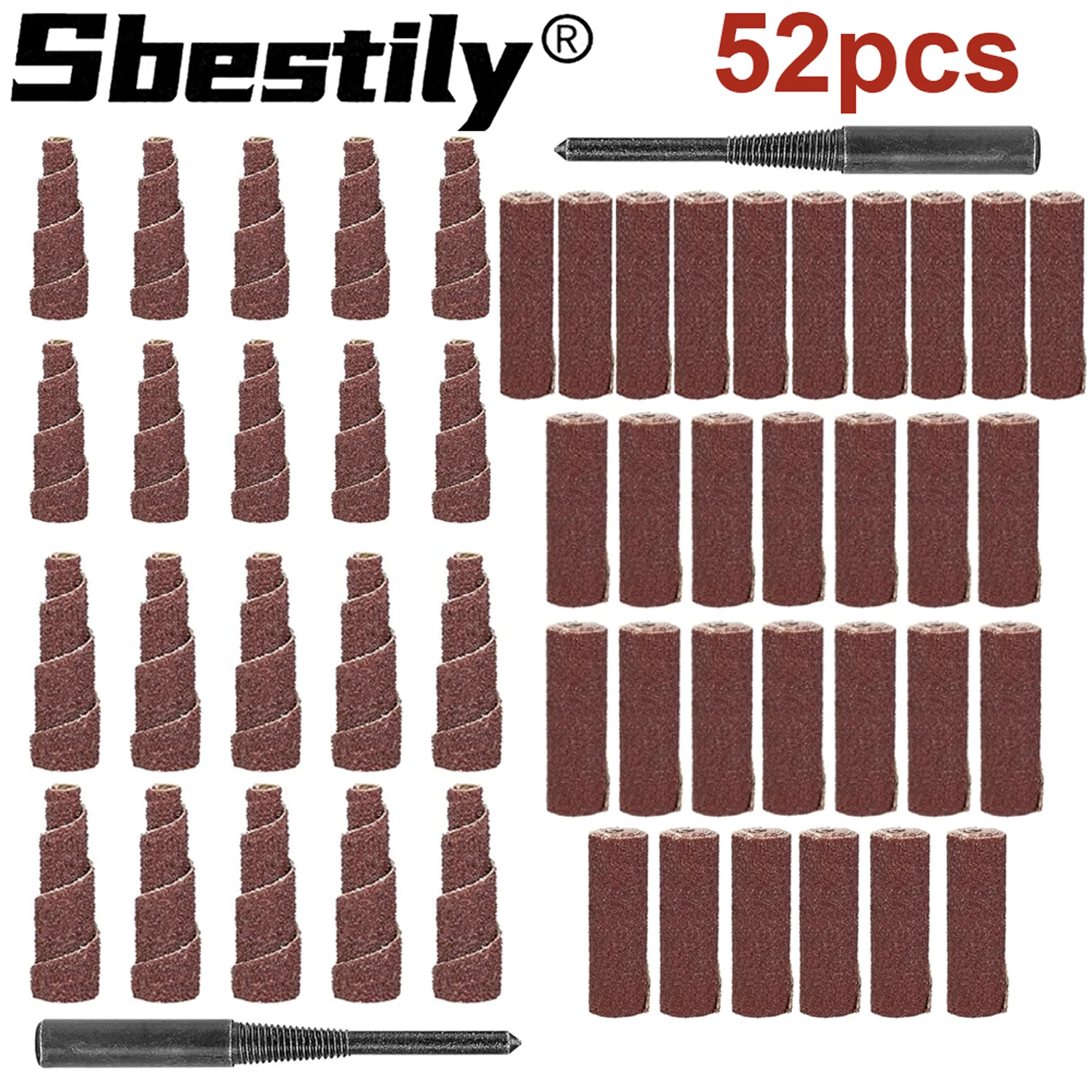 52pcs 38/48mm Cone Cylinder Shape Abrasive Sanding Roll Set With 1/4 ...