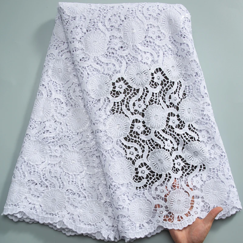 SJD-White-Guipure-Cord-Lace-Fabric-2024-Latest-Nigeria-Water-Soluble ...