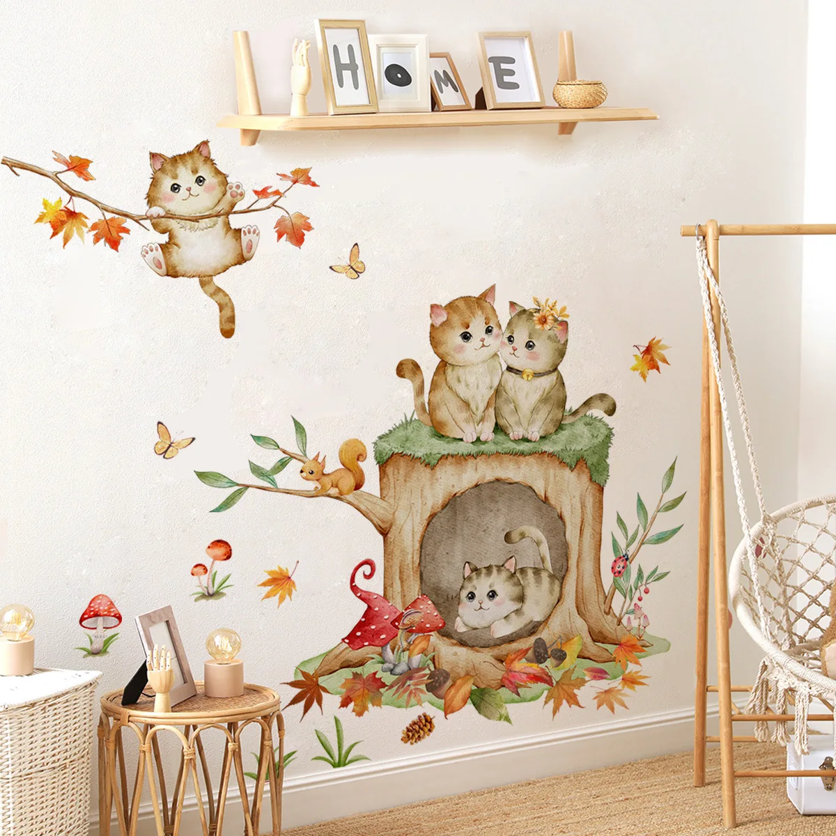 Tree Stump Cat Branch Wall Sticker Removable Self-adhesive PVC Home ...