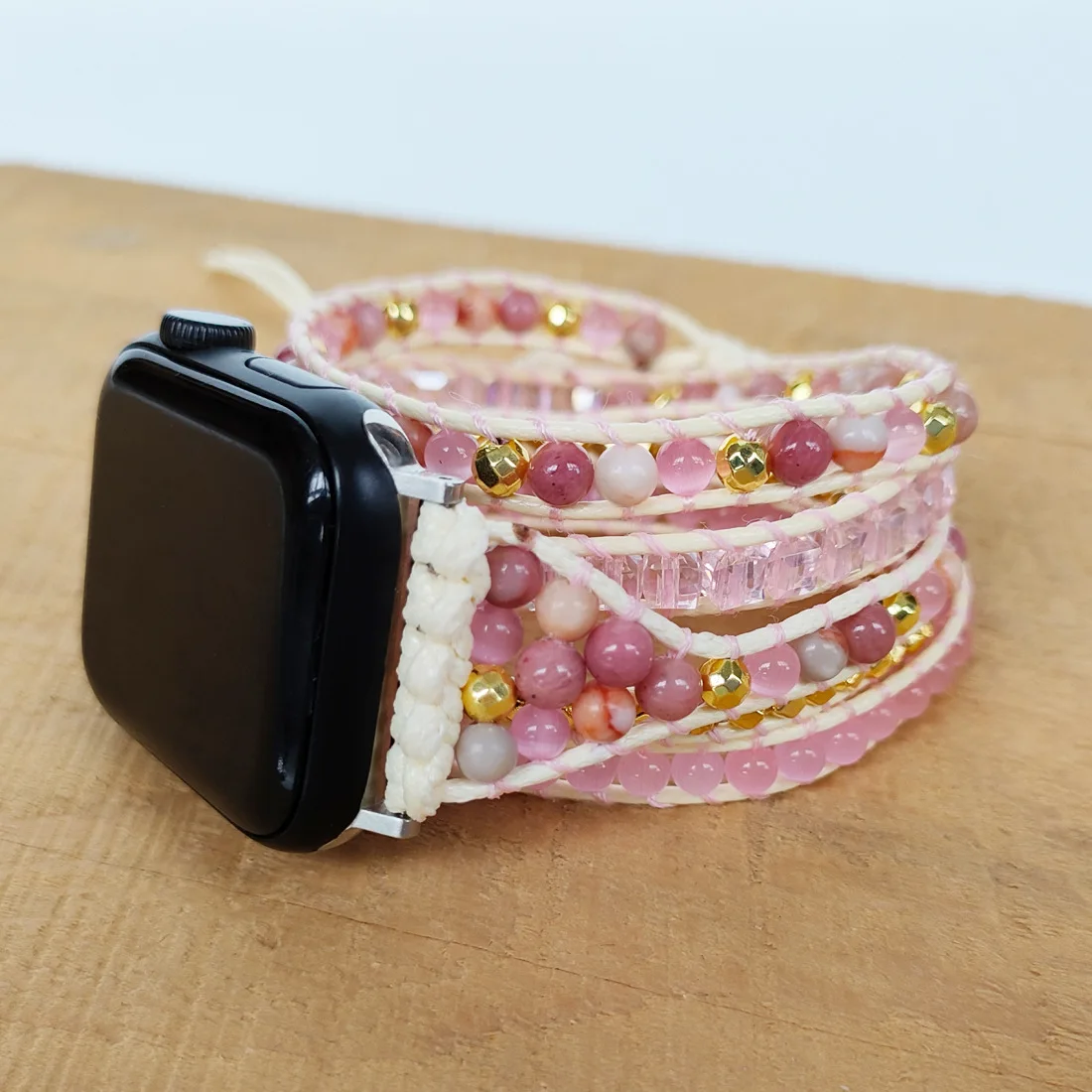 Rose-Quartz-Apple-Watch-Strap-38-40-42-44mm-Watchband-Wrap-Beaded-Boho ...