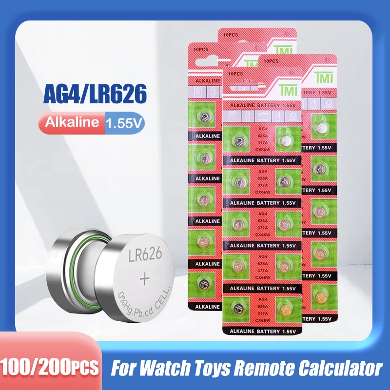 1.55V Alkaline Battery AG4 377 SR626SW LR626 LR66 377A 177 376 V377 SR626 For Watch Toys Remote ...