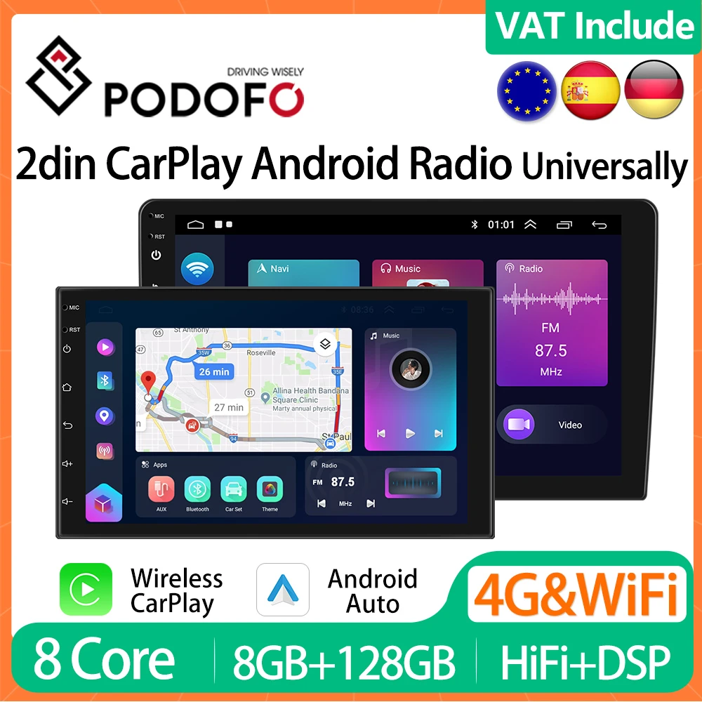 Podofo 2din 4g Carplay 7in 9in 10in Universally Android Car Radio 2 Din ...