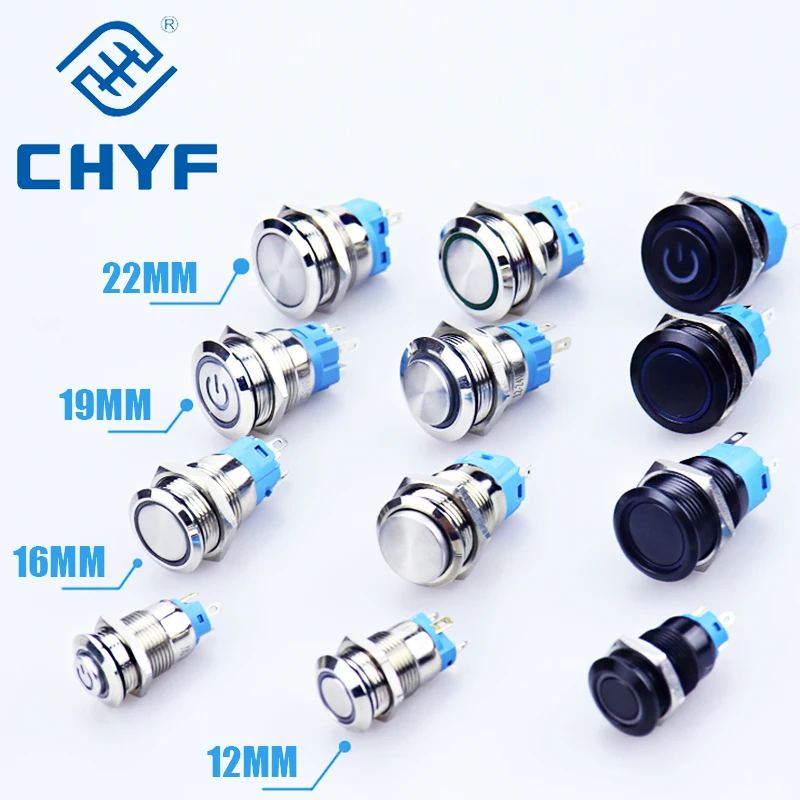 5PCS 12/16/19/22mm Metal push button switch power button Waterproof ...