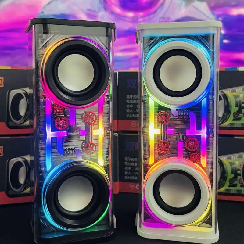 Alto-falante-Bluetooth-Luz-Colorida-Transparente-Canh-o-De-A-o-Pequeno ...