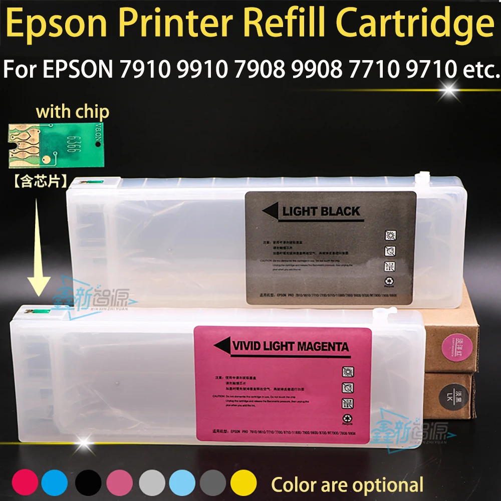Cartuchos de tinta recarregáveis com chip para epson 7908 9908 7910 9910 7710 9710 sensor de ...