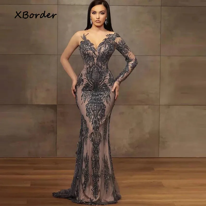 Customized Evening Dress 2025 Luxury Sparkling V-neck Single Shoulder ...