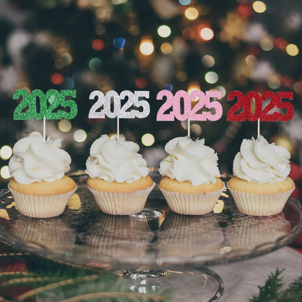 12pc Glitter 2025 Number Cupcake Toppers Happy New Year Party Cake ...