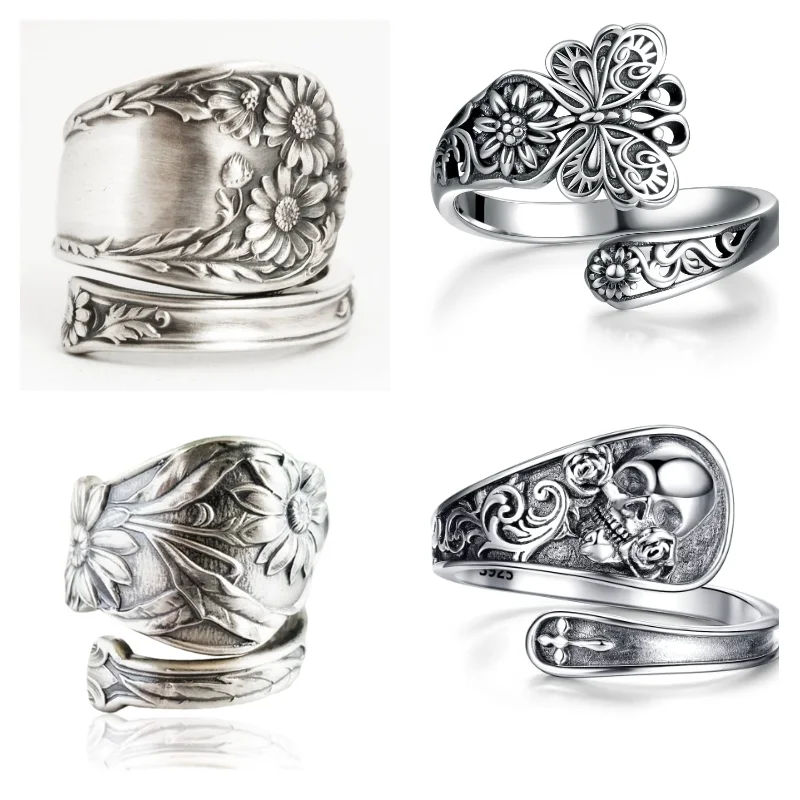 Boho-Engraved-Flower-Flora-Women-Rings-Ancient-Vintage-Finger-Accessory ...
