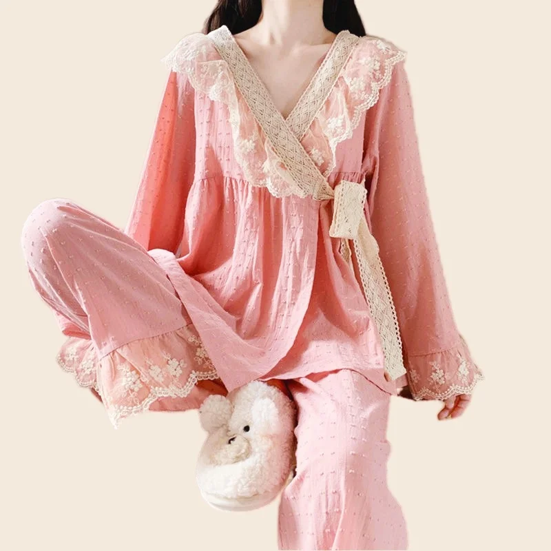 Palace-Pajamas-Set-Sexy-Lace-Sleepwear-For-Sweet-Women-Pink-Elastic ...