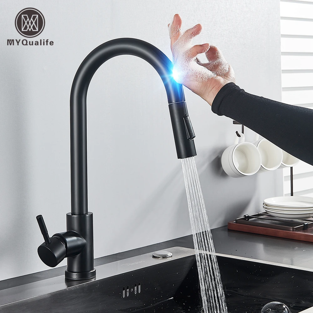 Pull Out Sensor Black Kitchen Faucet Sensitive Touch Control Faucet ...