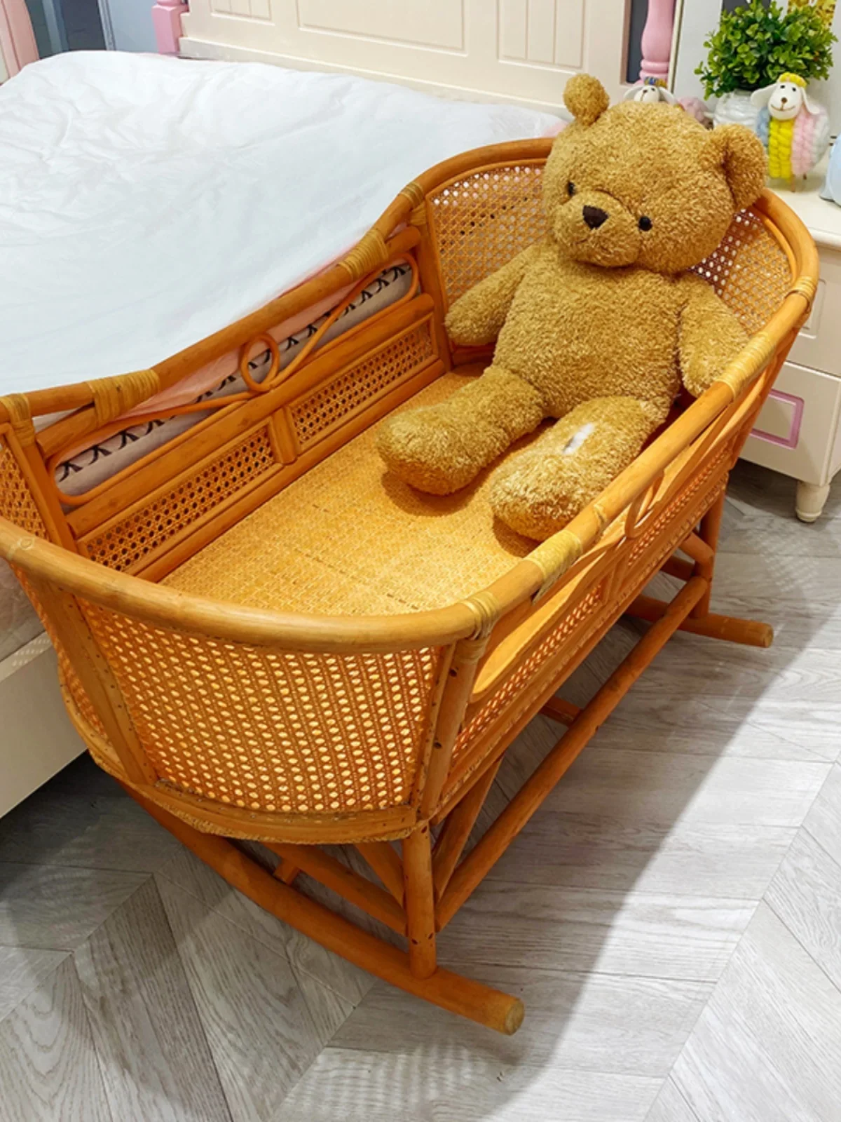 Bamboo-rattan-rocking-bed-Newborn-baby-sleeping-basket-Baby-solid-wood ...