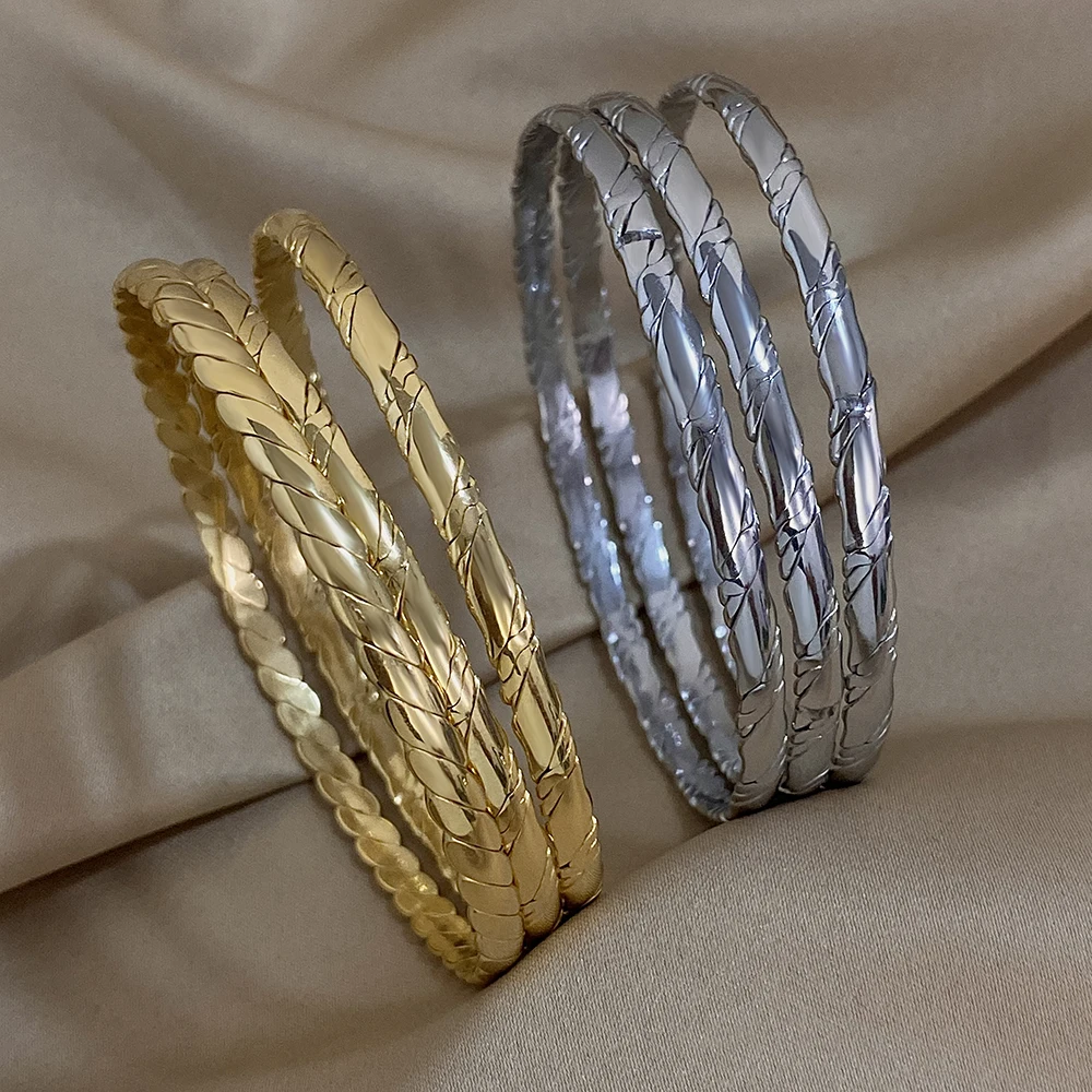 3Pcs/set Thick Stainless Steel Bangle Bracelet Twisted Twist Bracelet ...