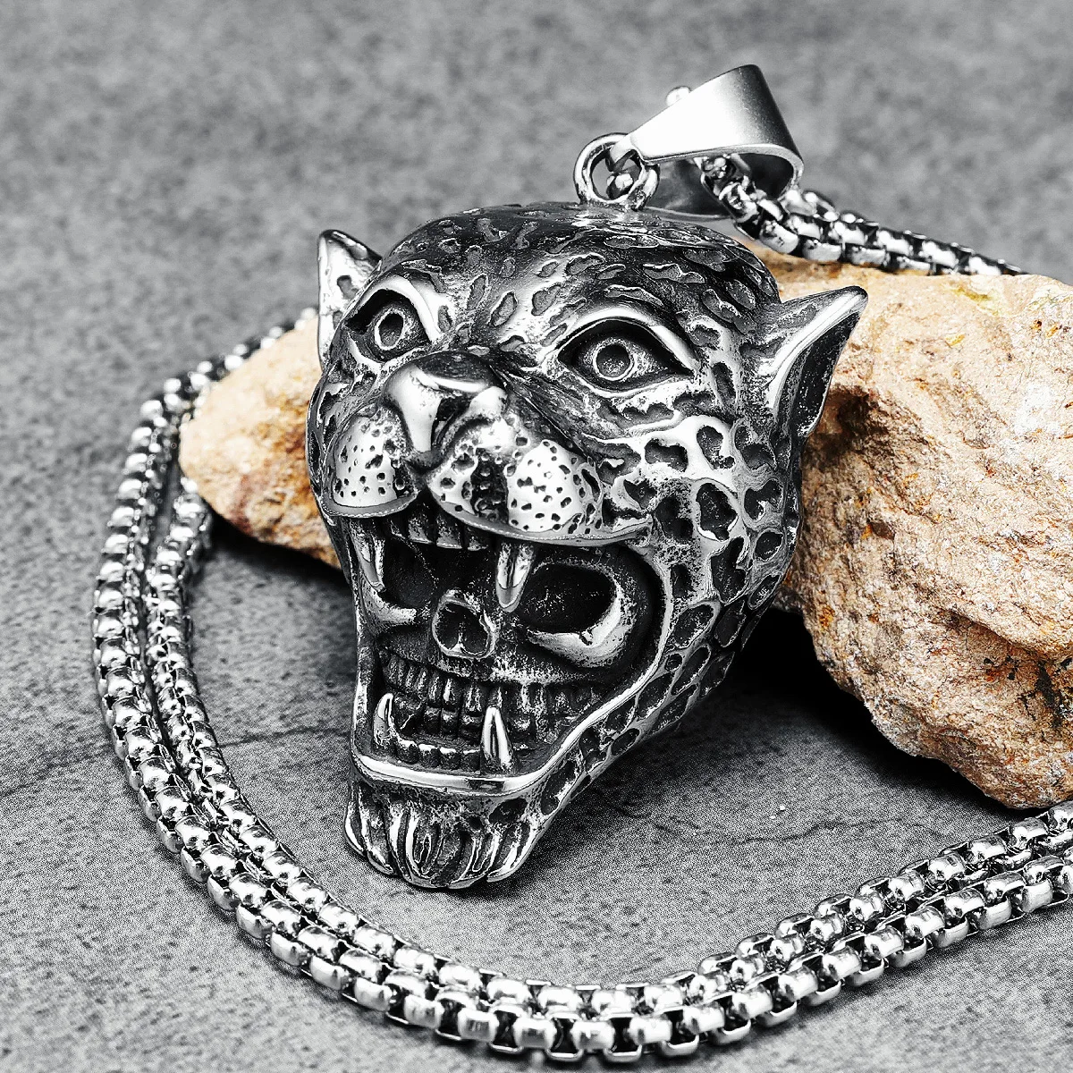 Cheetah Skull Necklaces 316L Stainless Steel Jungle Warrior Men ...