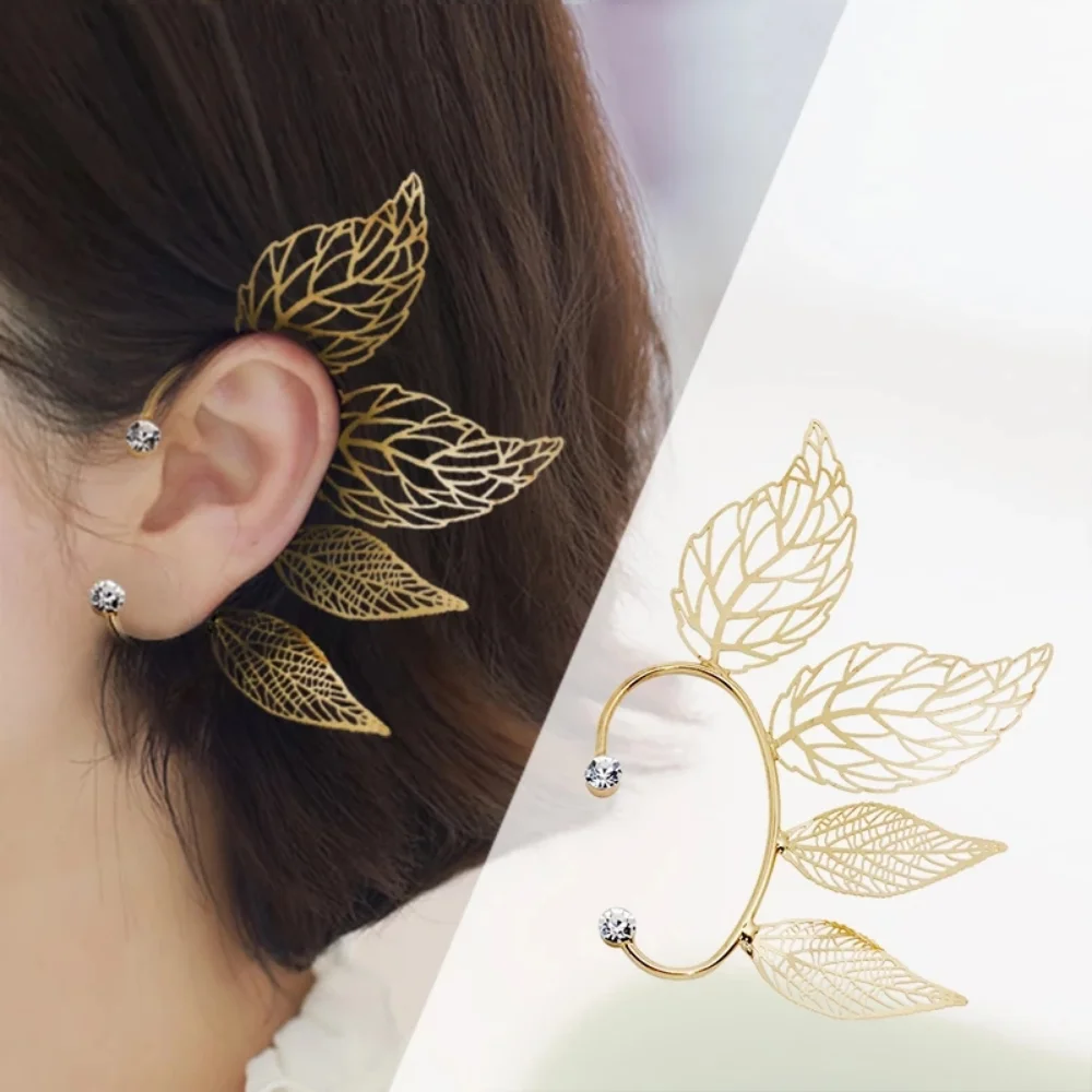 1Pc Chic Elf Ear Cuff Maple Leaf Hollowed Zircon Leaf Cosplay Fairy ...