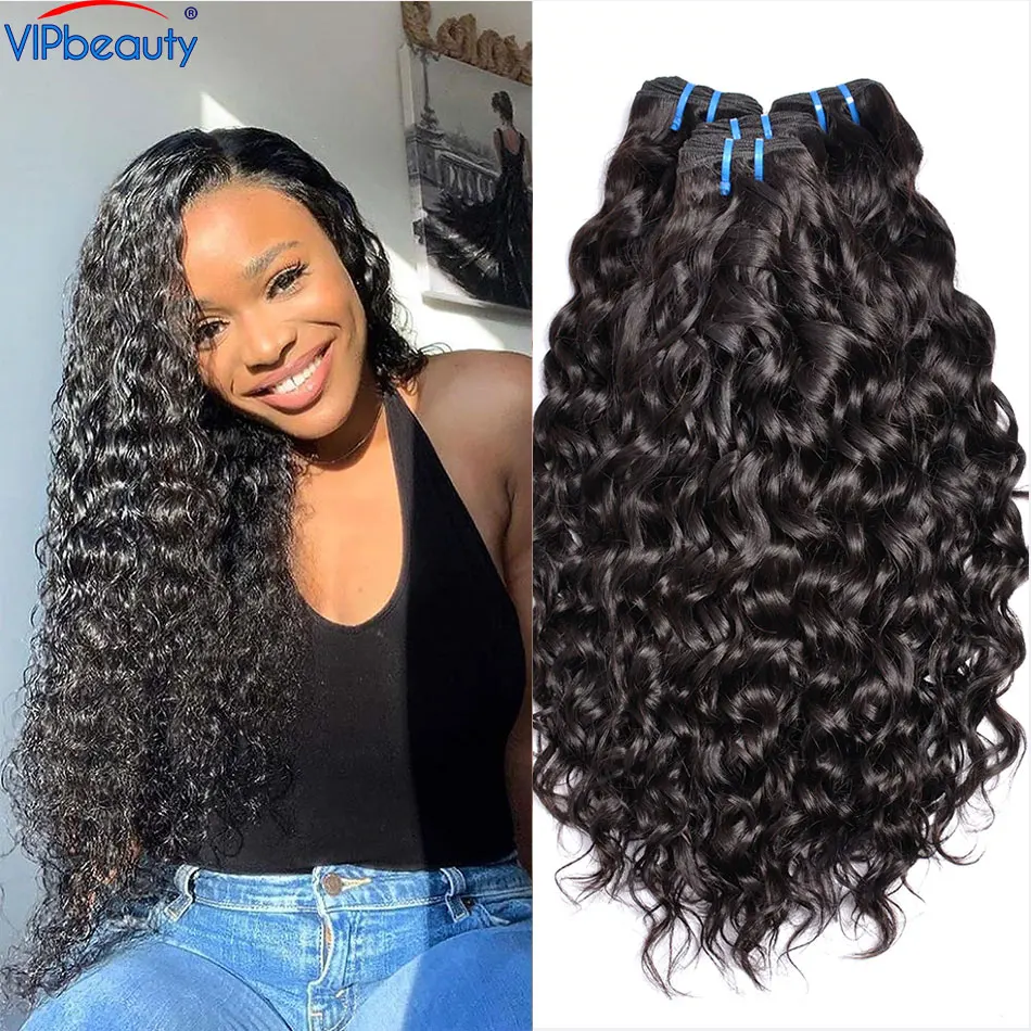 Vipbeauty 32 Inch Long Water Wave Human Hair Bundles Extensions 1/3/4 ...
