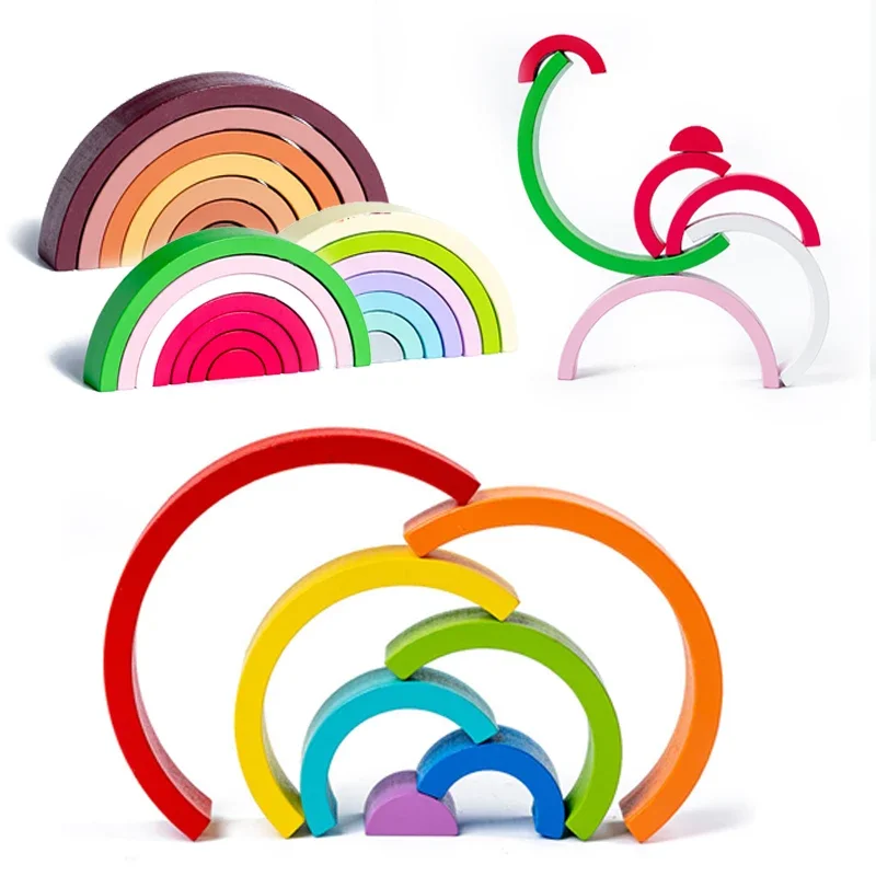 New Kids Montessori Arch Bridge Rainbow Building Blocks Wooden Toys ...