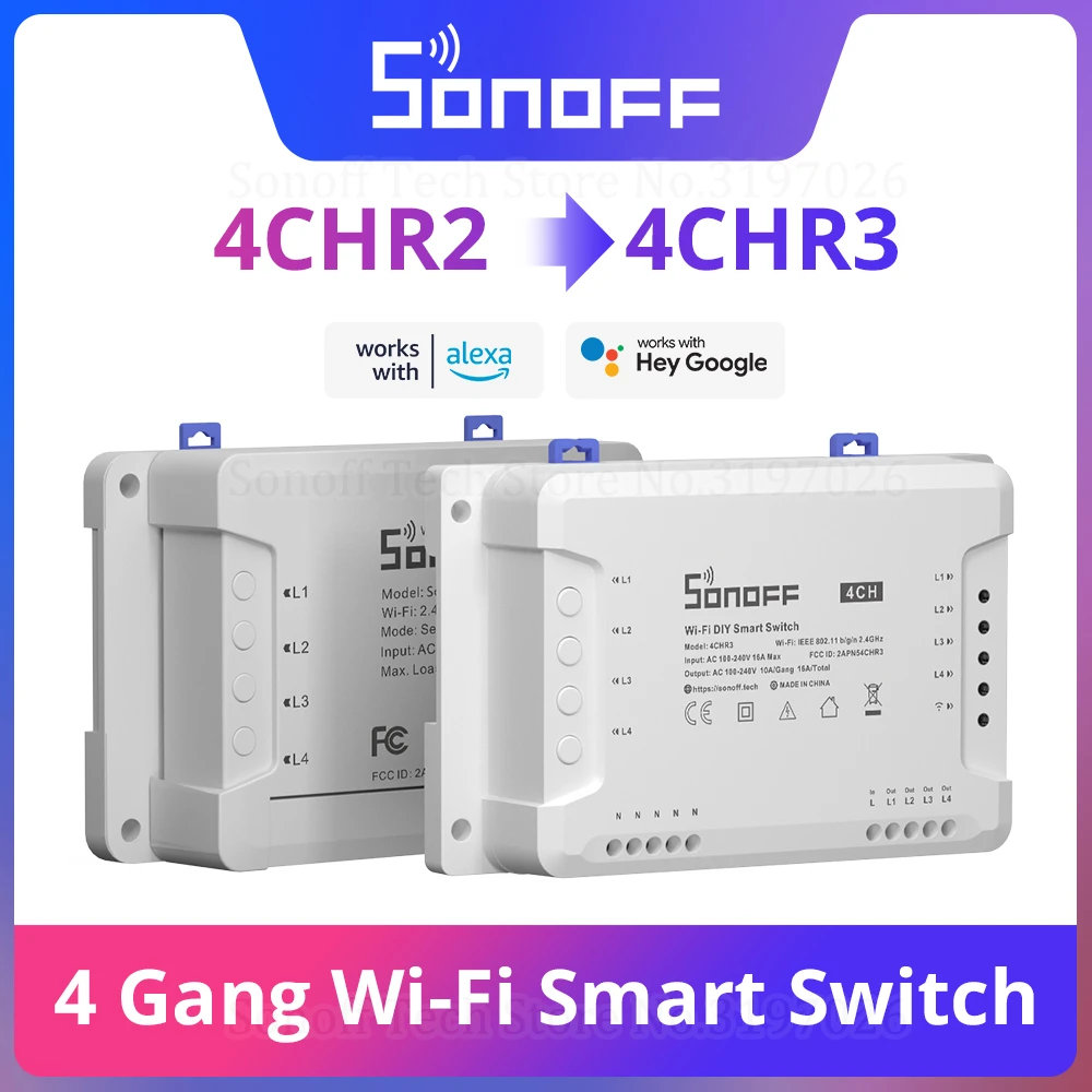 Itead Sonoff 4ch R2 Smart Wifi Switch 4 Gang Smart Home Remote Control Light Switch Works With ...