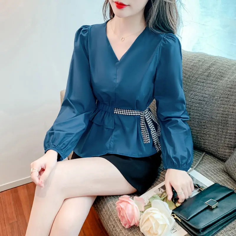 Women-s-Clothing-Drawstring-Bow-Shirt-Spring-Autumn-Commute-Waist ...