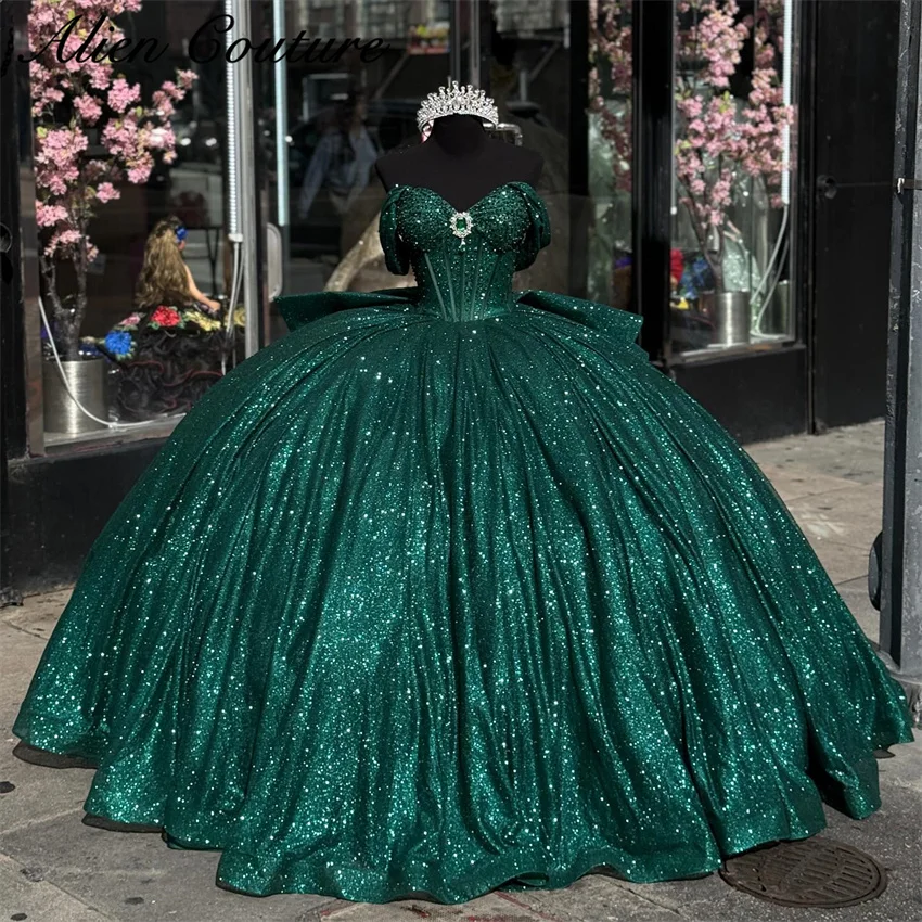 Glitter-Emerald-Green-Diamonds-Quinceanera-Dresses-Princess-Pearls ...