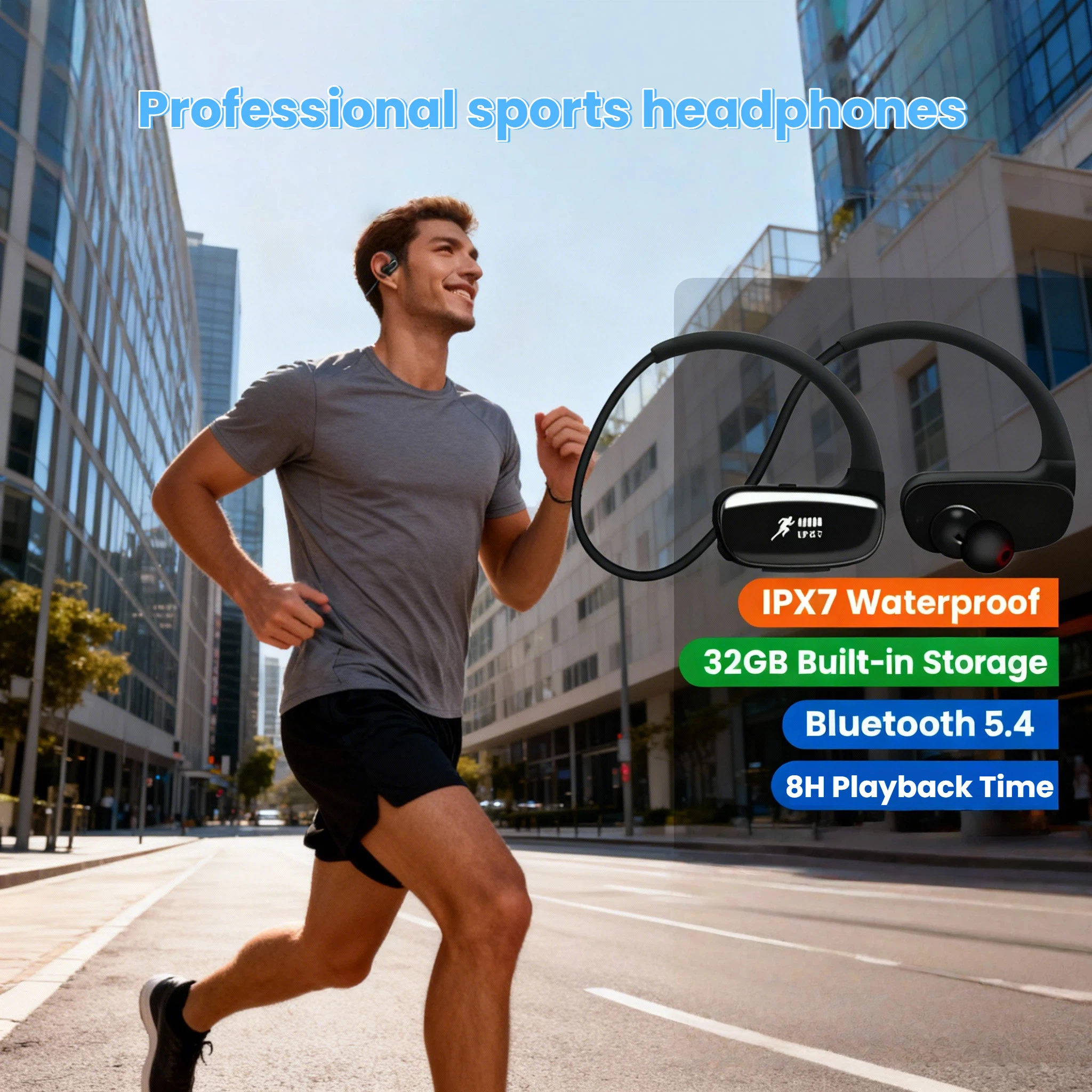 IPX7 Waterproof Wireless Bluetooth Sport Earphones 32GB MP3 Player ...