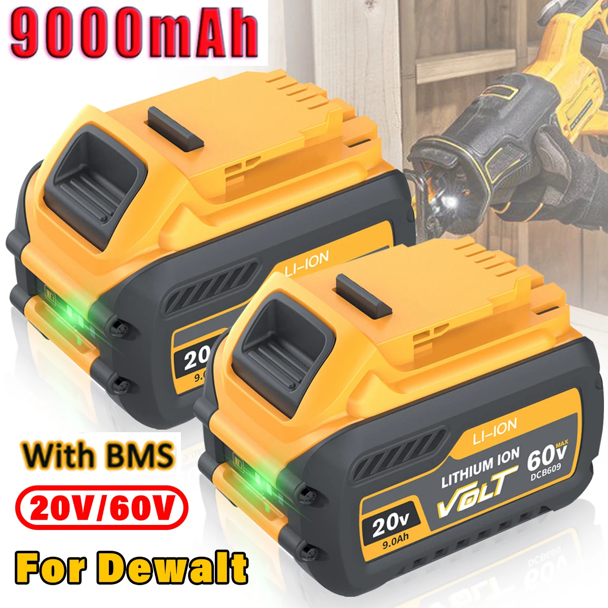 60V/20V DCB609 9.0Ah Battery For DeWalt Power Tools For Dewalt FlexVolt Battery DCB606 DCB612 ...