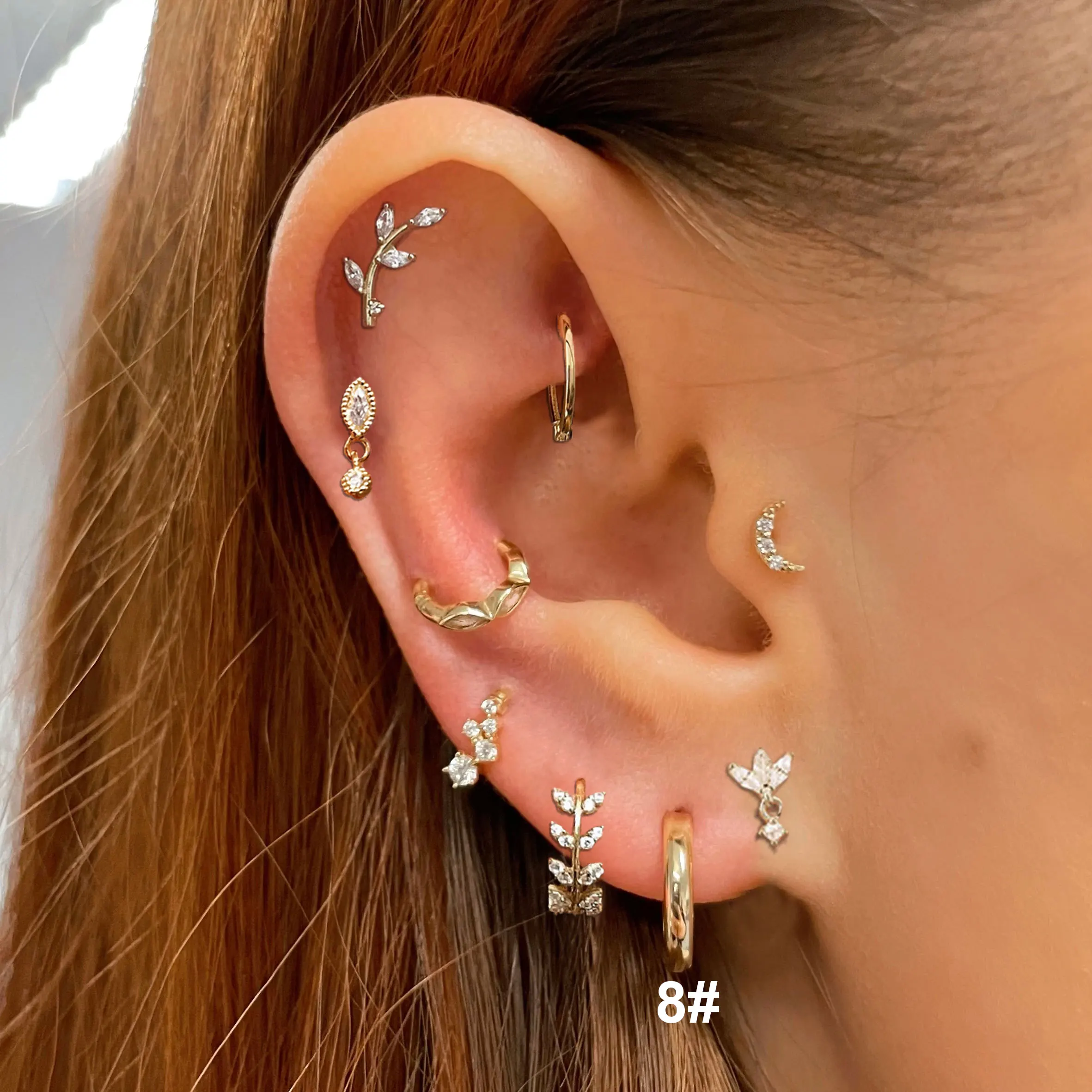 Rook Snug Helix Tragus Lobe Ear Piercing for Women Moon Leaf Crown ...
